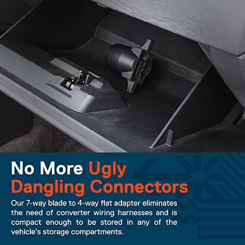 TRUE MODS 7-Way Blade to 4-Way Flat Trailer Adapter [Nickel-Plated Copper Terminals] [Rugged Nylon Housing] [Compact Design] 7-pin to 4-pin Trailer Wiring Plug Adapter
