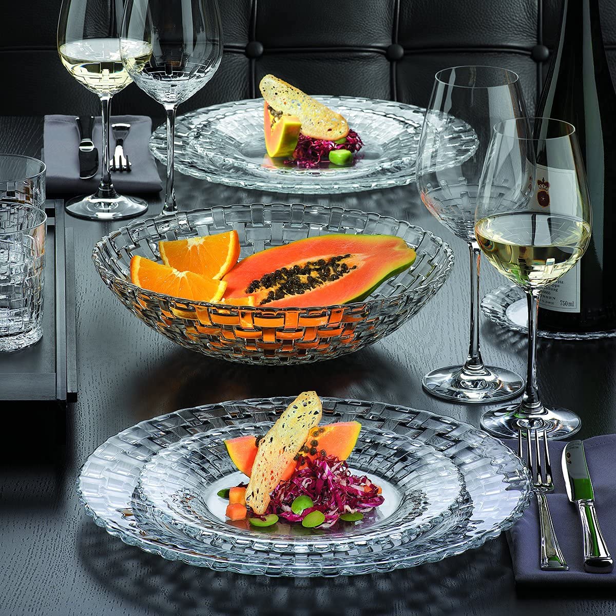 Nachtmann Bossa Nova Collection 9 Inch Salad Plate | Set of 2 Clear, Crystal Glass Plates for Dessert, appetizers and Salad | Perfect for Hosting or Gift | Dishwasher safe