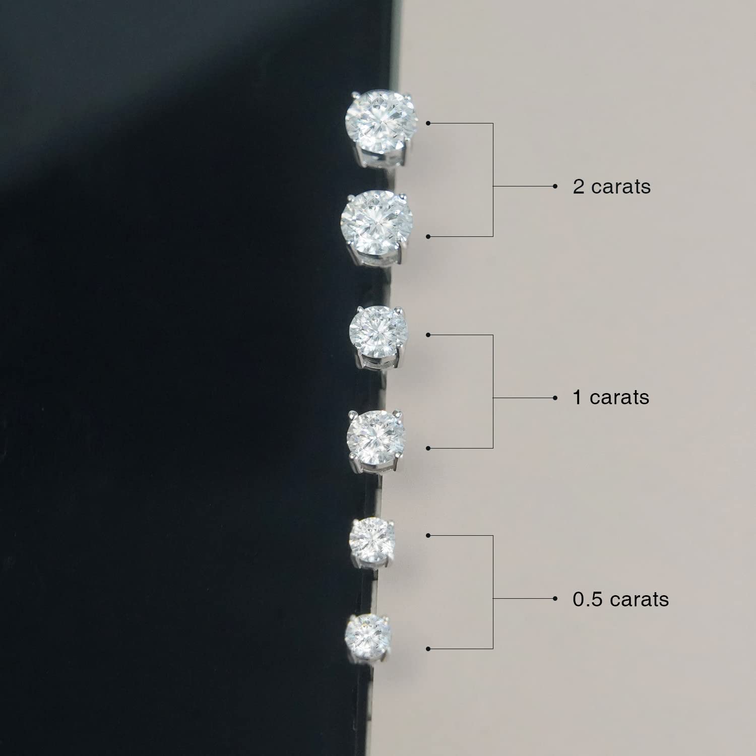 PN Moissanite Stud Earrings, 0.5ct-2ct DF Color Brilliant Round Cut Lab Created Diamond Earrings