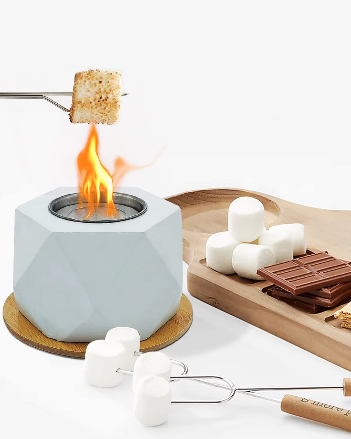 TOLOYE Tabletop Fire Pit, Portable Table Top Fire Pit Bowl Cement Alcohol Tabletop Fireplace for Indoor Outdoor S'Mores Maker Mini Fire Pit Smokeless Rubbing Burner Fire Bowl Gray
