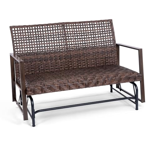 Wicker 2 Person Patio Glider with Double Weaved Wicker Seat, Powder Coated Aluminum Frame, 50" W x 25.5" D x 35.5" H, 400 Lb Weight Capacity