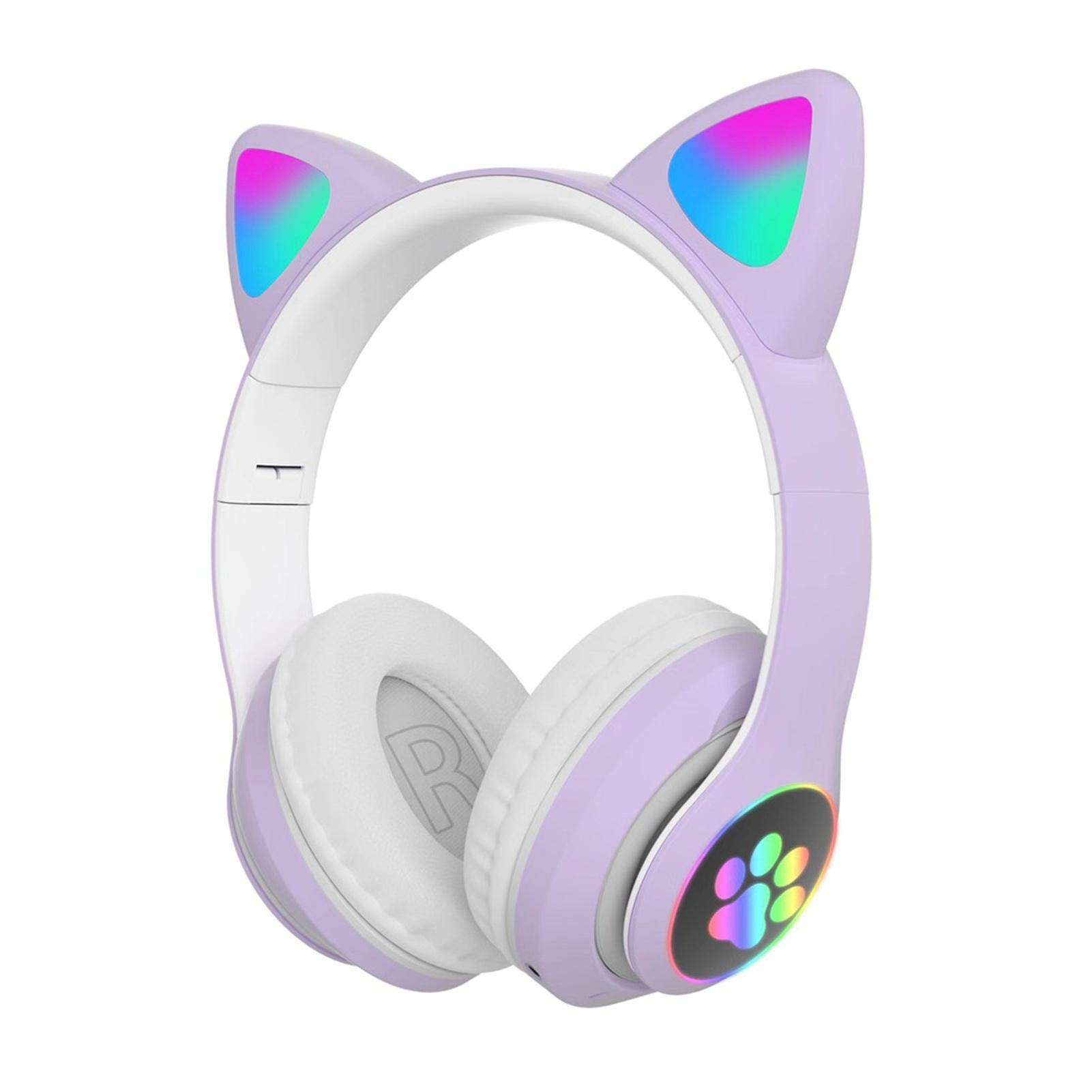 LVOERTUIG Gaming Headset Fashion Bluetooth 5.0 Kids Adult Cat Ear LED Light Up Wireless Gaming Headset Foldable and Stretchable Reduction Headphones Computer Gaming Headphone