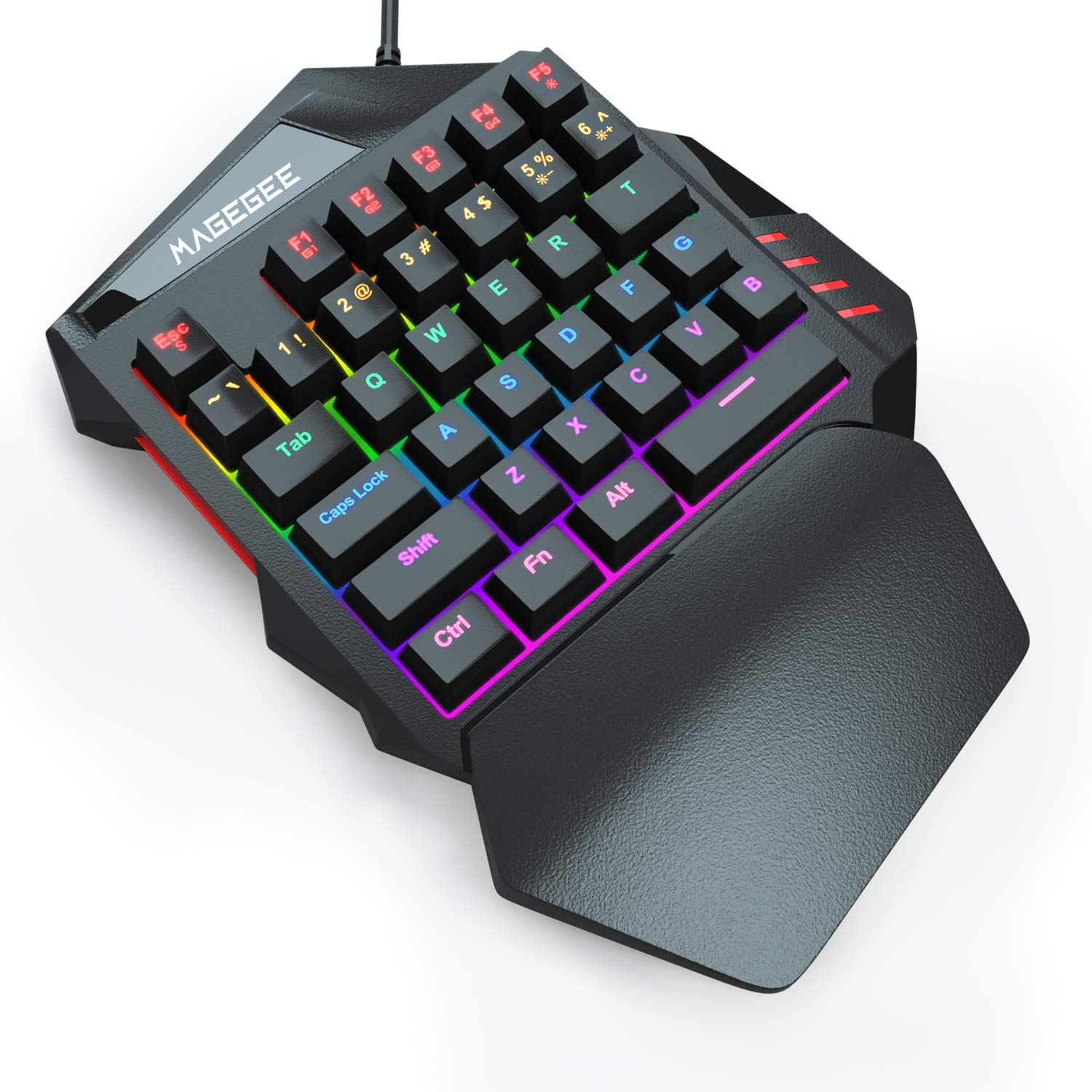 MageGee One-Handed RGB Mechanical Gaming Keyboard, 35 Keys Rainbow Backlit Wired Keyboard, Blue Switches, Support Wrist Rest, Portable Mini Gaming Keypad with Programmable Keys Macro Recording