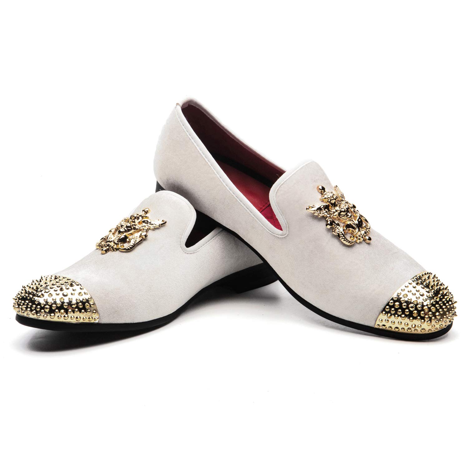 Men Genuine Leather Mens Metallic Textured Slip-on Glitter Loafers Shoes, White/01, 7 US