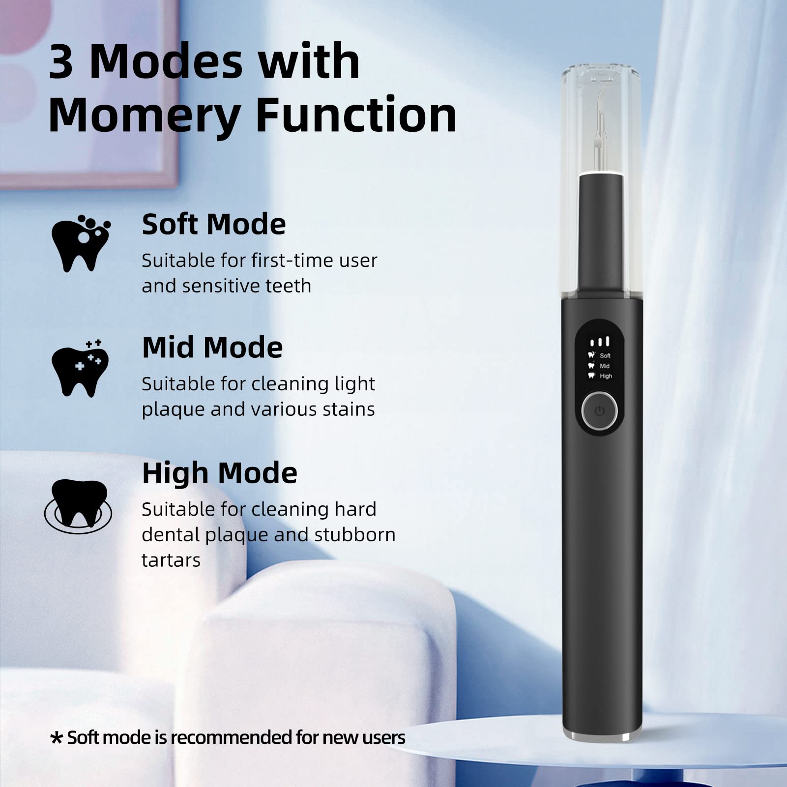Teeth Cleaning Kit Plaque Remover, Mouth Mirror & Light, 4 Heads, 3 Modes, Rechargeable