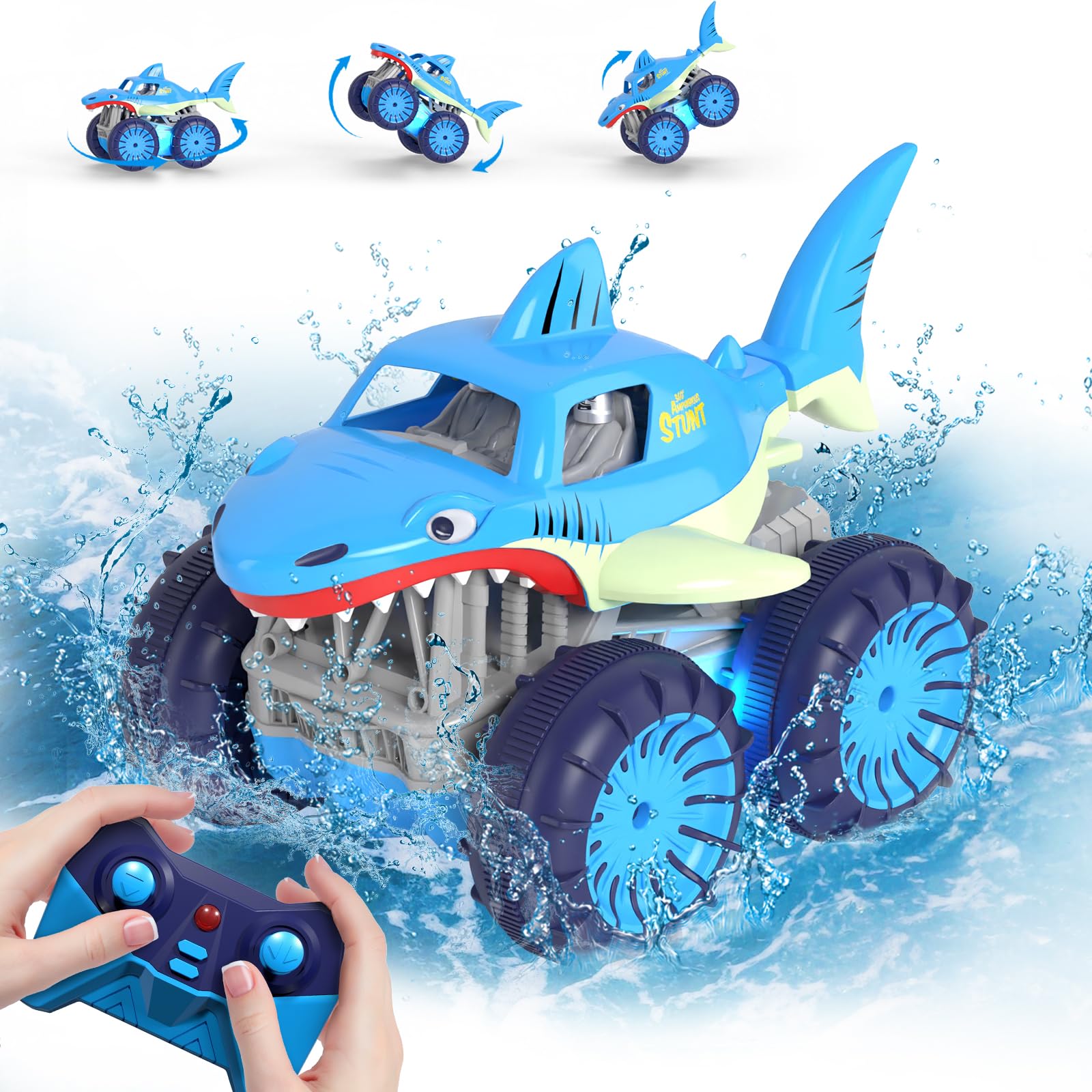 MaxTronic Amphibious Remote Control Carļ¼Direct Charging Amphibious RC Cars with 2.4Ghz 4WD All Terrain Waterproof RC Shark Monster Truck Toys for Boys Girls 3-12 Years