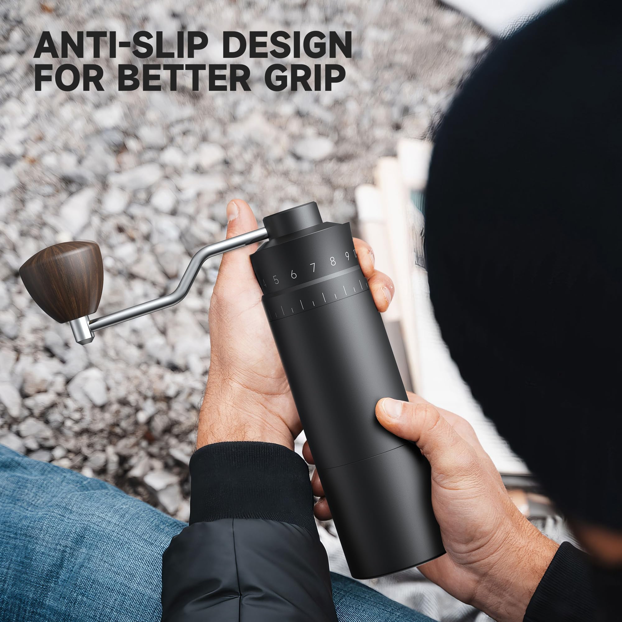 Manual Coffee Grinder with External Adjustable Coarseness Capacity 35g with Stainless Steel Conical Burr, MIFEEL Portable Hand Coffee Bean Grinder with Removable Handle for Travel, Camping, Office