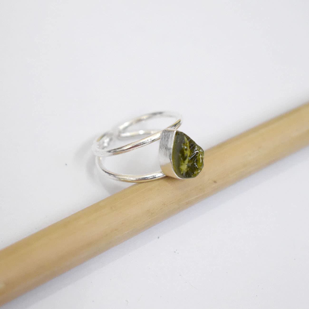 Raw Gemstone Ring, silver plated jewellery, Moldavite Rough Silver Plated Ring, Moldavite Ring, Brass Ring, gift for her, gift for him, Moldavite jewellery (10 US)