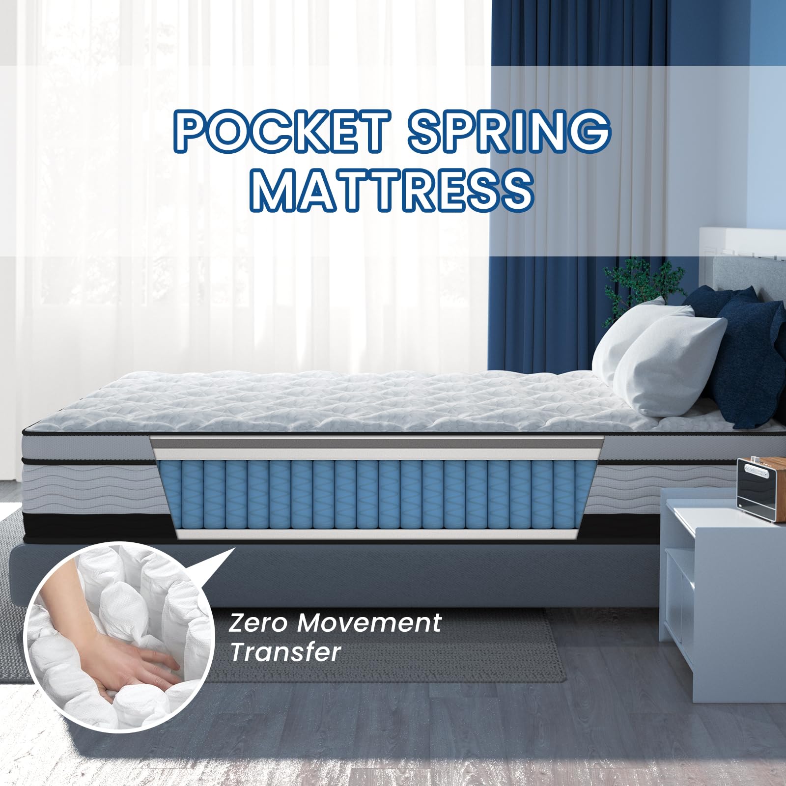 Maxzzz 12 inch Full Mattress in a Box, Hybrid Mattress with Memory Foam and Pocket Spring, Medium Firm, 54x74 inch