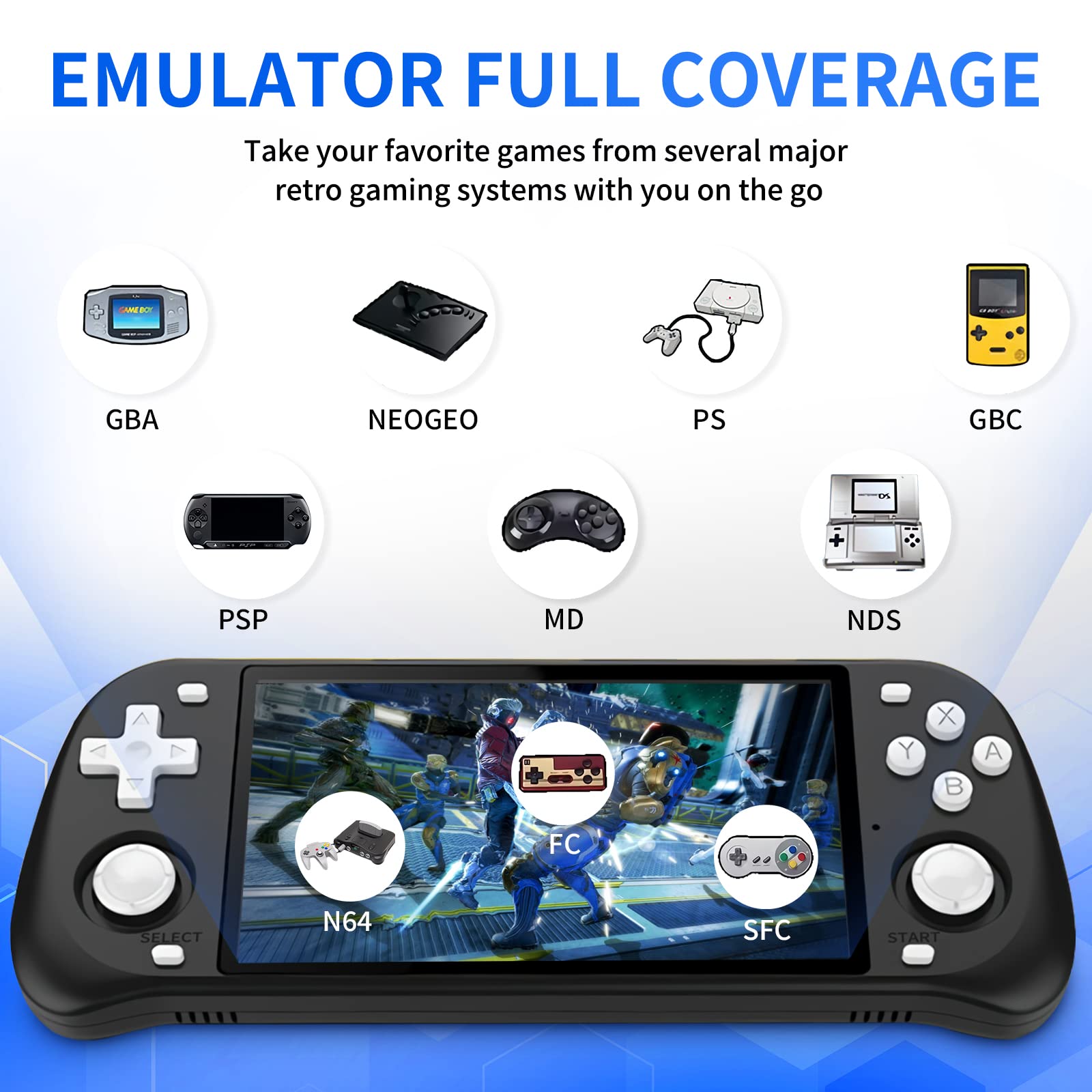 SERYUB RGB10 MAX 2 Video Game Console, 5 "IPS Screen Handheld Game System Multi-Emulator 10000 Games, Retro Game Console Black
