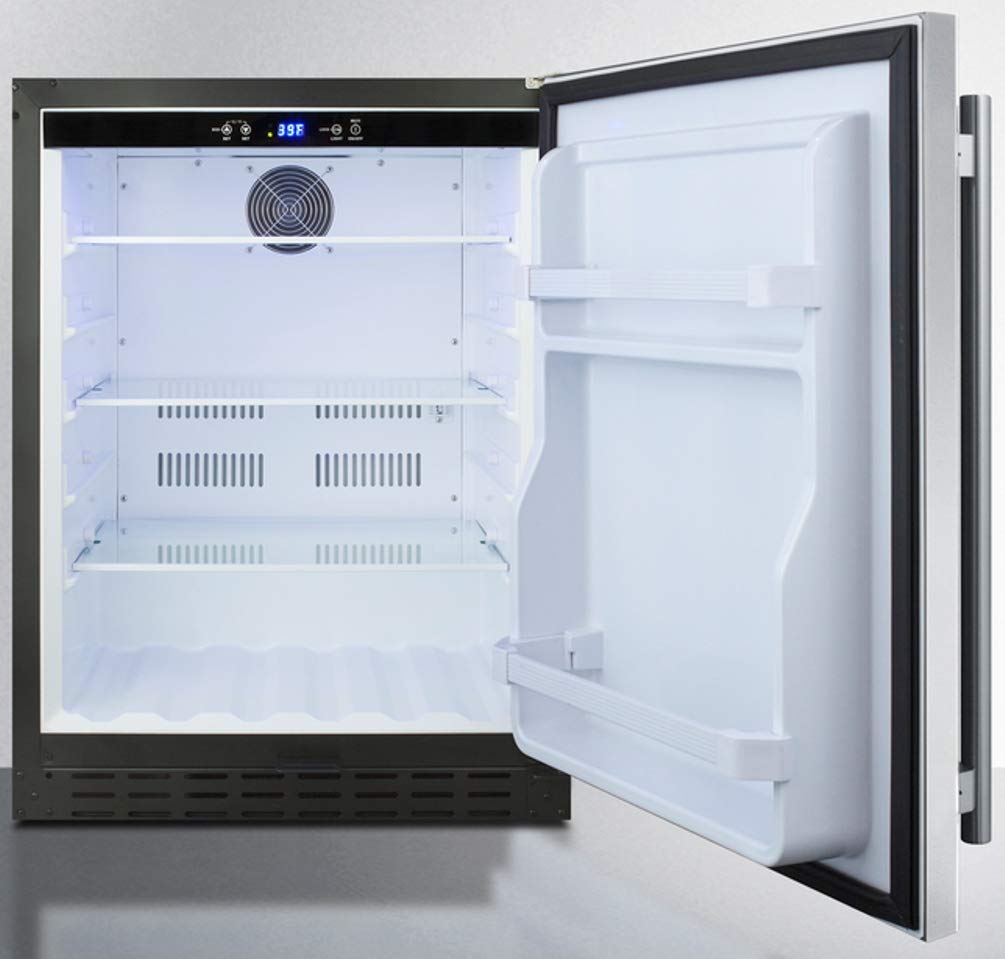 Summit Appliance AL55 Built-in Undercounter ADA Compliant 4.2 cu.ft. 24" Wide All-refrigerator with Stainless Steel Door, Black Cabinet, Door Storage, Lock, Digital Controls and White Interior