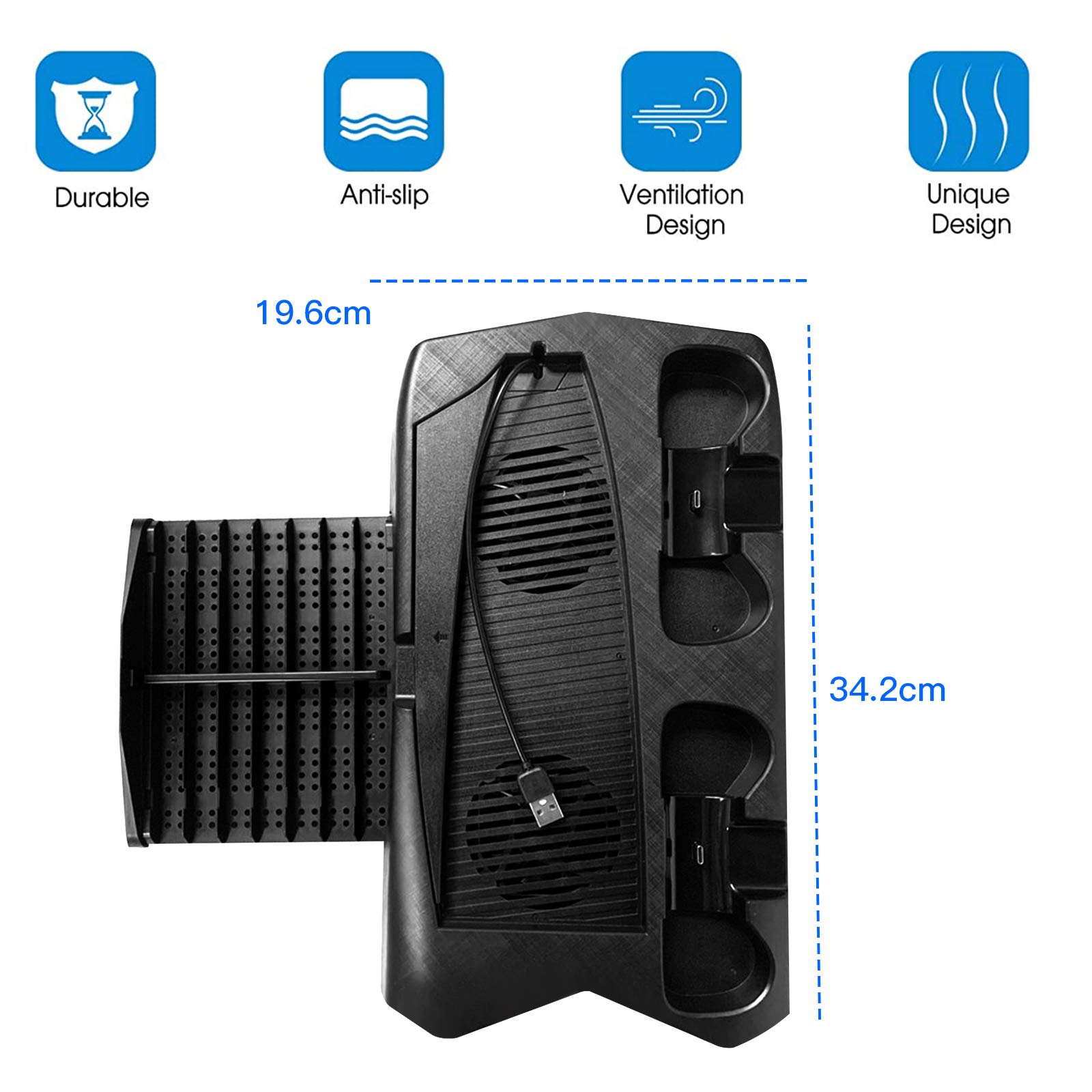 PS5 Stand with Cooling Fan, PS5 Cooling Station for Playstand 5 Console Digital Edition/Ultra HD,Dual Controller Charger PS5 Vertical Charging Stand with LED Indicators and 14 Game Card Slot Organizer
