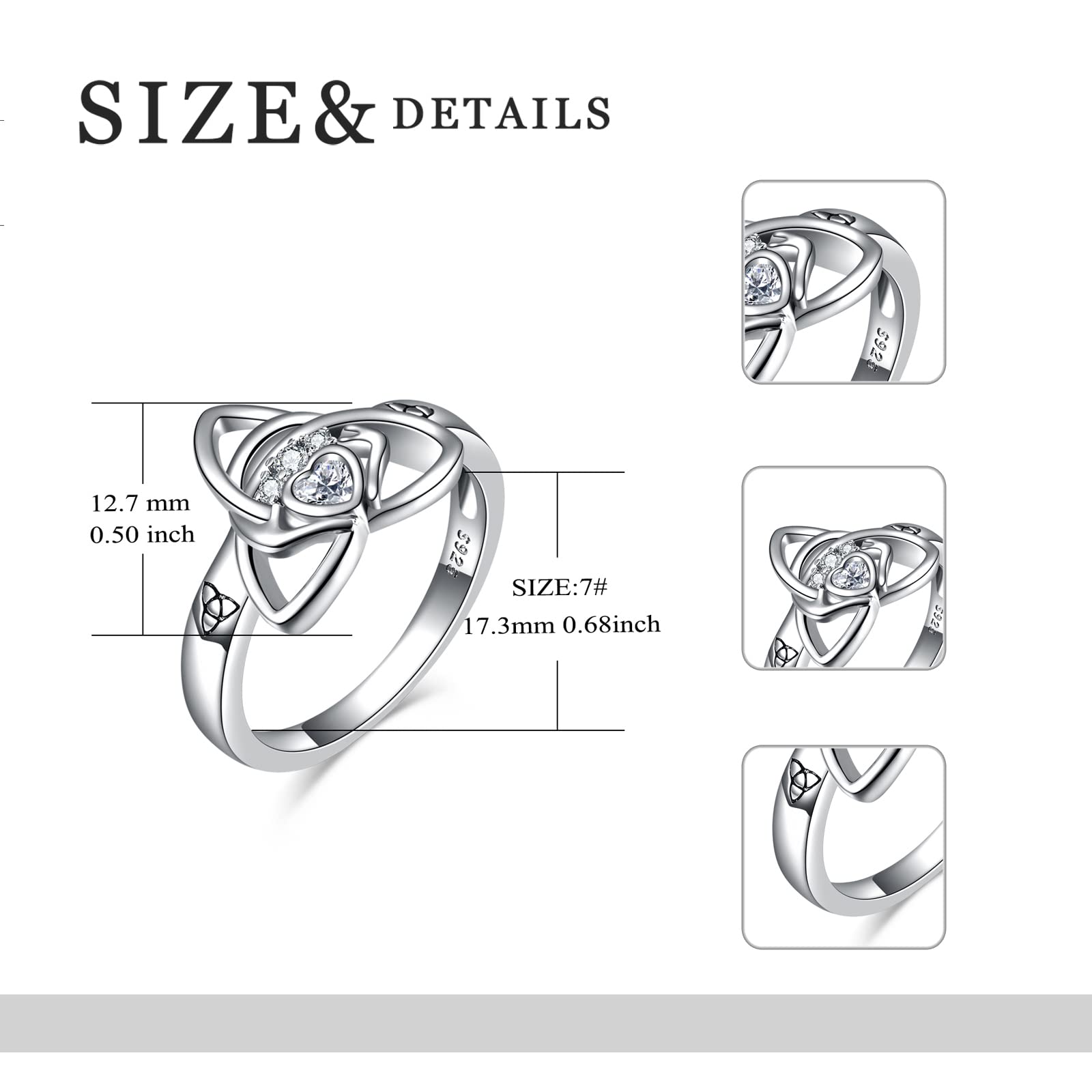 POTOPYY Celtic Trinity Knot Band Ring Sterling Silver S925 Simple Rings Jewelry for Women, Size 7