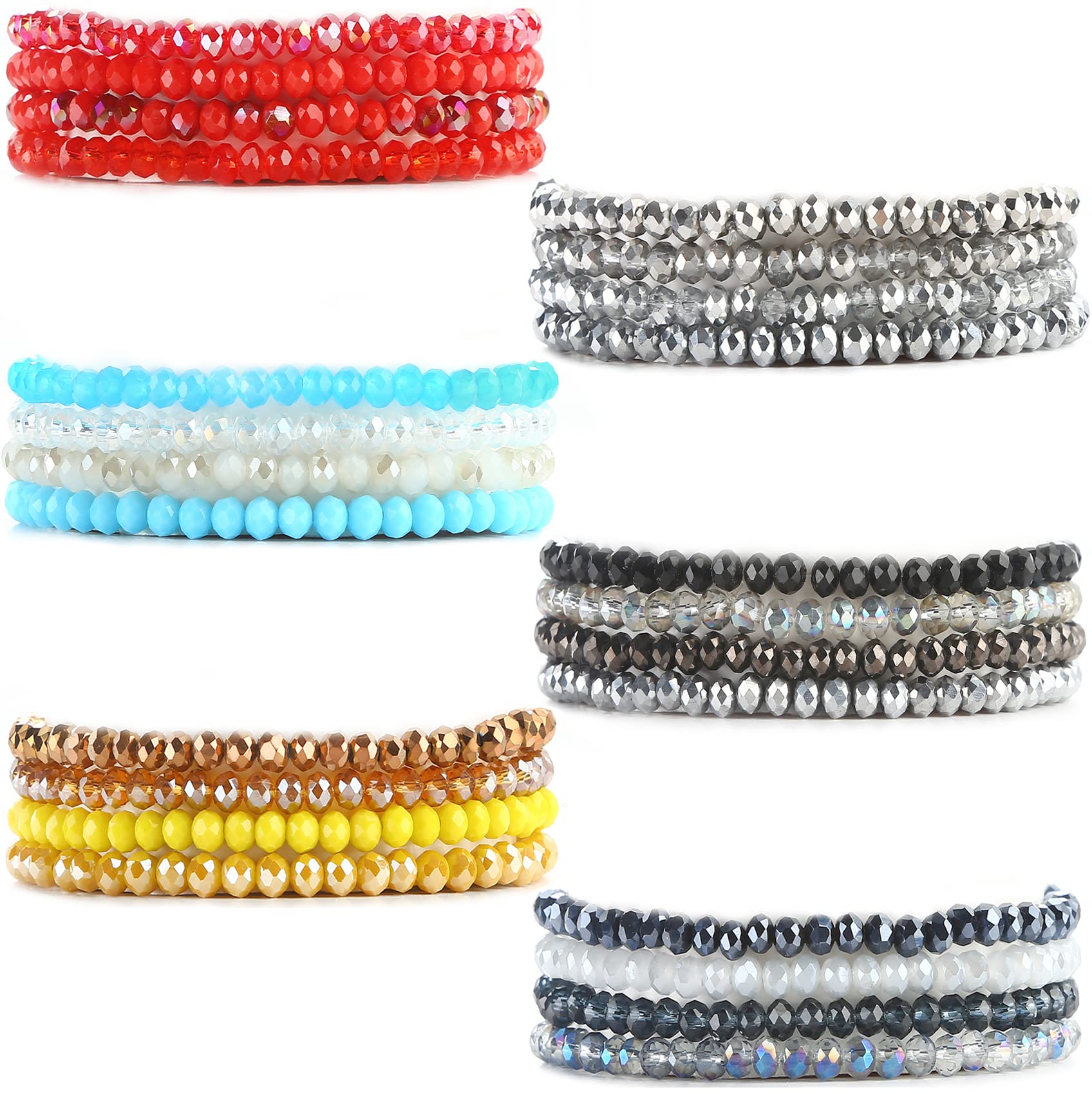 SONNYX 24 PCS Bohemian Multi-Layer Crystal Beaded Stacking Bracelet For Women Versatile Stretch Strand Statement Wrap Stackable Shiny Crystal Bead Bracelets Pack