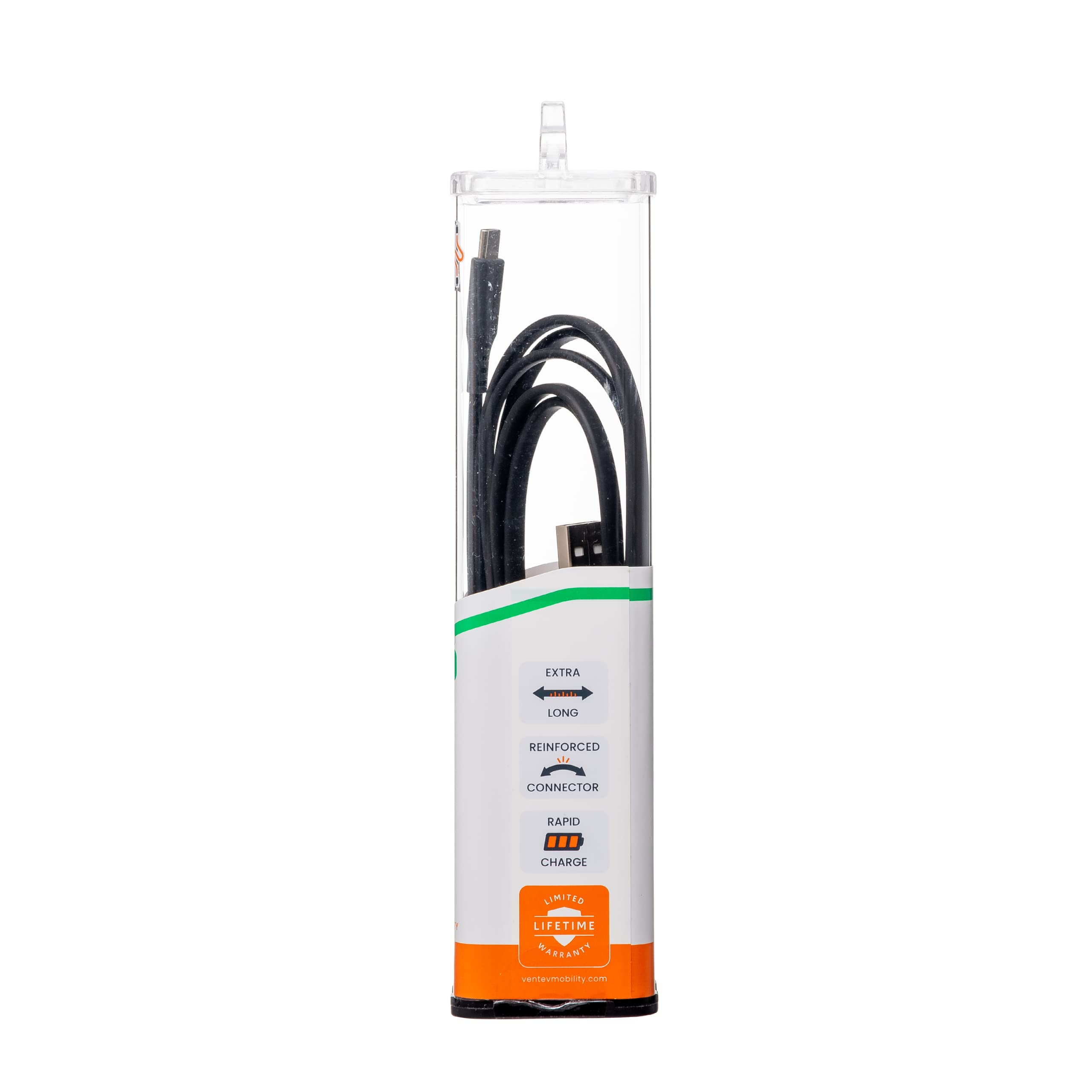 Ventev Flat 6 Ft Android Charger Cable Type C | Fast Charging USB A to USB C Cable | Flat Cable Design Compatible with USB C Car Charger, Small Portable Charger | Lasts Up to 35x Longer, Black