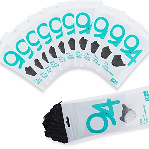 YHDOLL 100 Pcs KF94 Disposable Black Face Masks For Adult 4-Ply Breathable Face Masks 3D Mouth Shields Filter Full Face Cover(10 Pcs/ Pack Black)