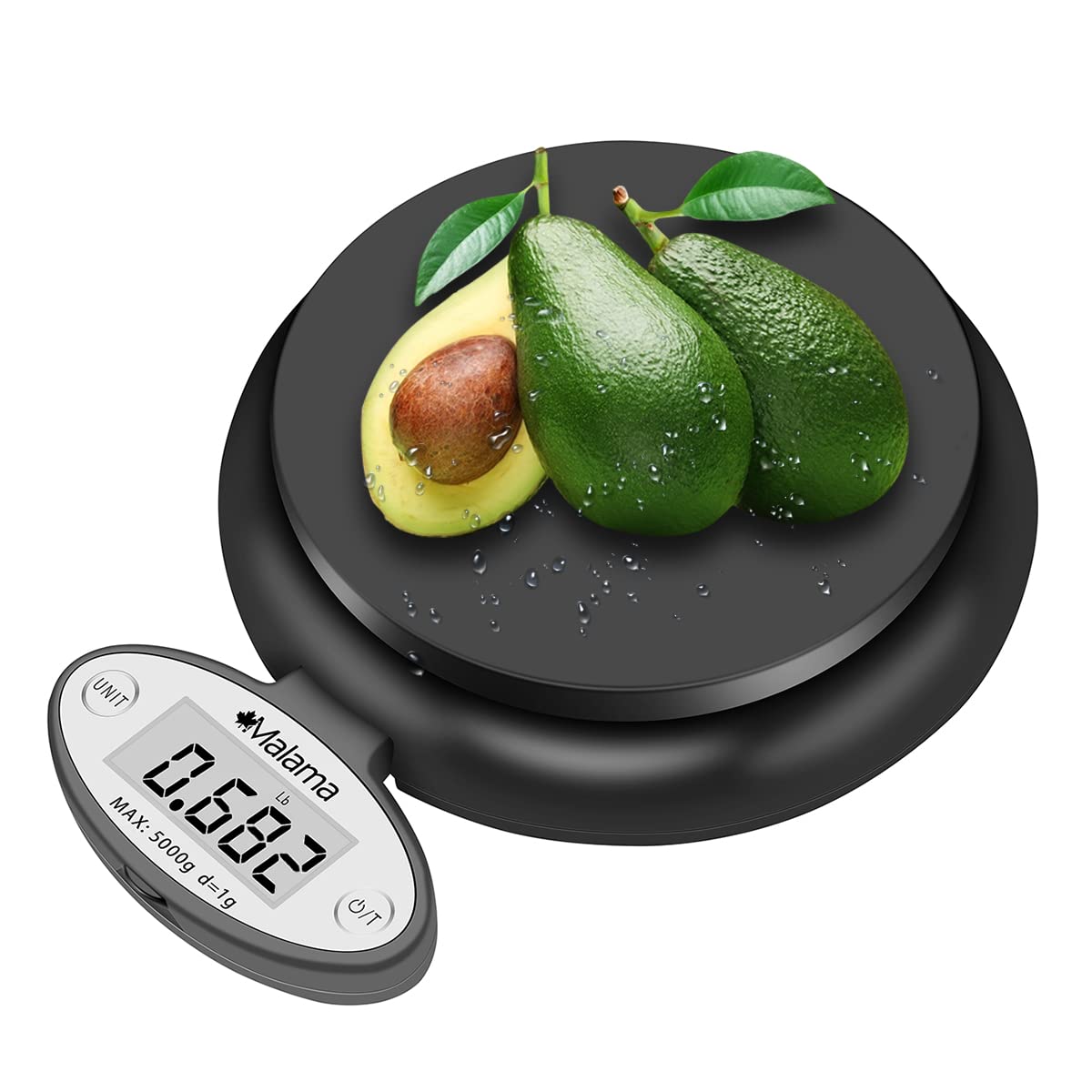 Malama Kitchen Scale Foldable, Small Food Scale for Cooking, Multifunctional Office Accurate Weighing Scale with 0.1oz/1g Increment, 11lb/5kg Capacity, Black (Batteries Included)