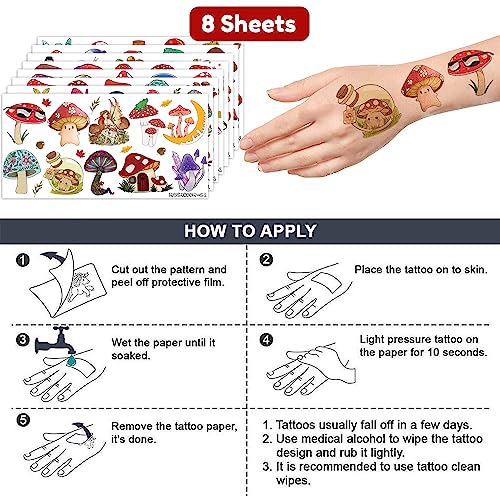 Mushroom Temporary Tattoos Sticker for Kids Birthday Party Supplies Decorations Party Favors 80PCS Tattoo Frog Autumn Super Cute Fall Themed Cute Kids Boys Girls Gifts Ideal School Prizes Reward.