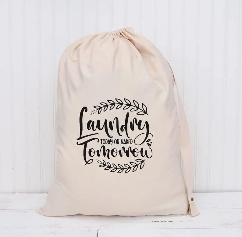 Mayatra's Cotton Laundry Today or Naked Tomorrow Bag For Clothes - Travel Organizer - Eco-friendly 100% Pure Cotton Drawstring Bag - Large size - Hanging Laundry Bag Foldable and Washable (Pack Of 2)