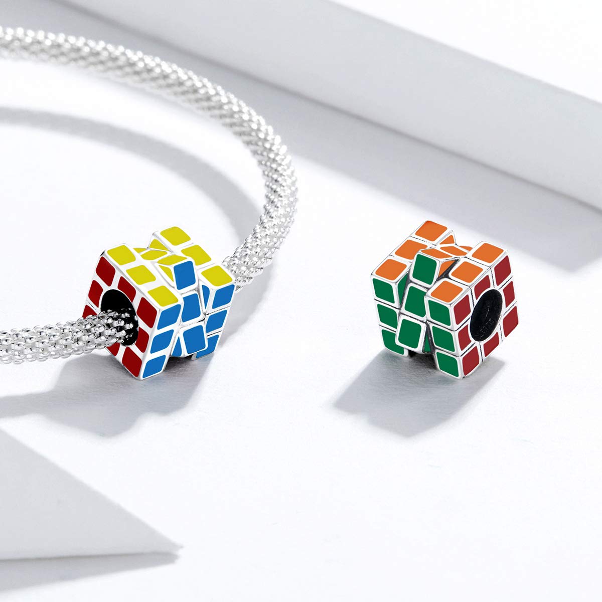 Magic Cube Charm 925 Sterling Silver Autism Awareness Charm Puzzle Charm Love Charm Anniversary Charm for Pandora Charm Bracelet (C)