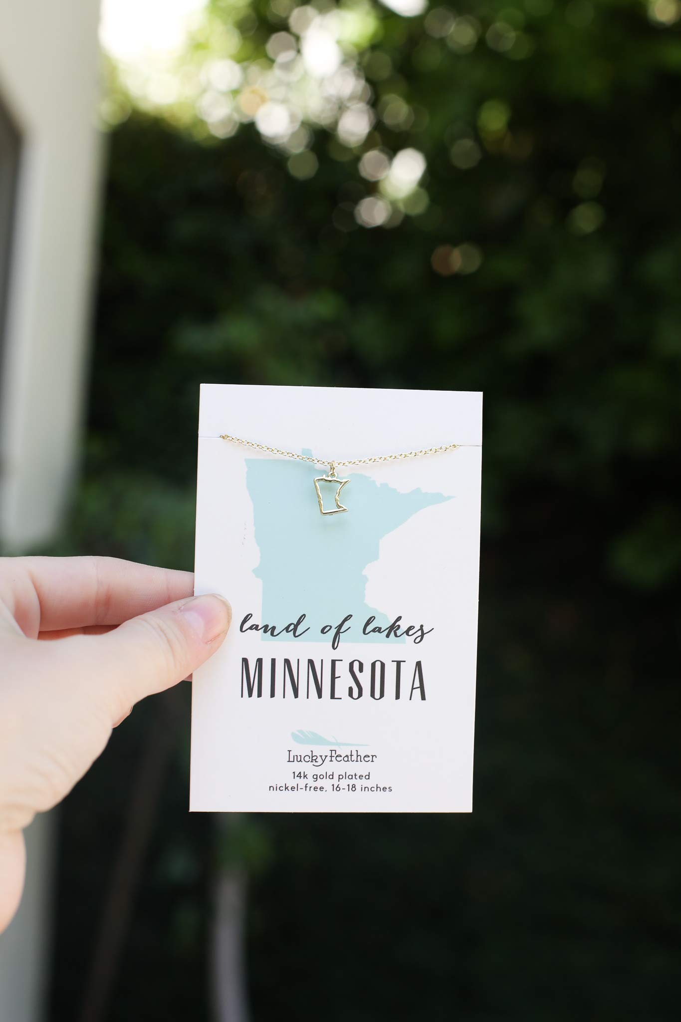 Lucky Feather Minnesota Shaped State Necklace, 14K Gold-Dipped Pendant on Adjustable 16”-18” Chain