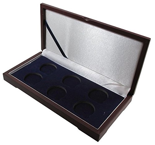 Wood Display Box for 6 Large Coin Capsules/Challenge Coin Mahogany Finish