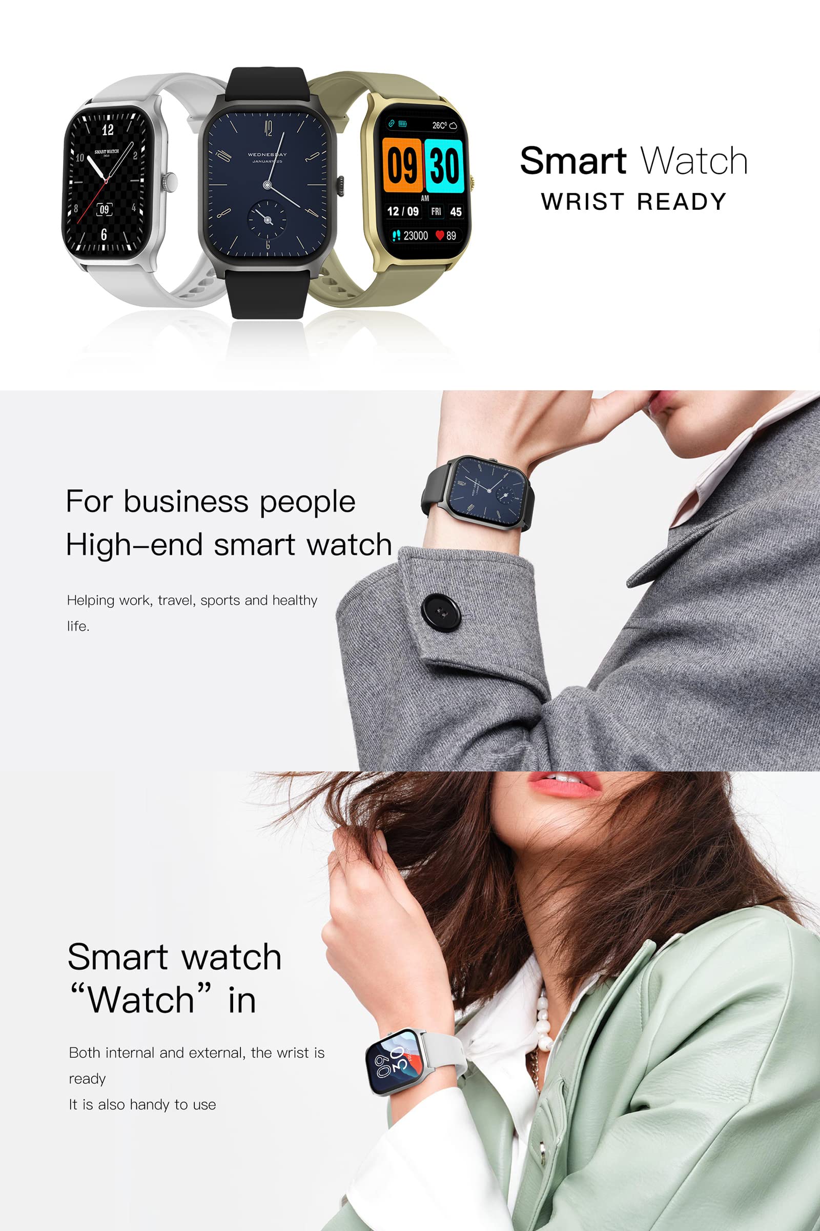 Loluka Smart Watch for Men 2.01" HD Screen Smartwatch Make Phone Calls Message Reminder 100+ Sport Modes Heart Rate Fitness Watch iOS Android Step Calorie Counter Custom Dial