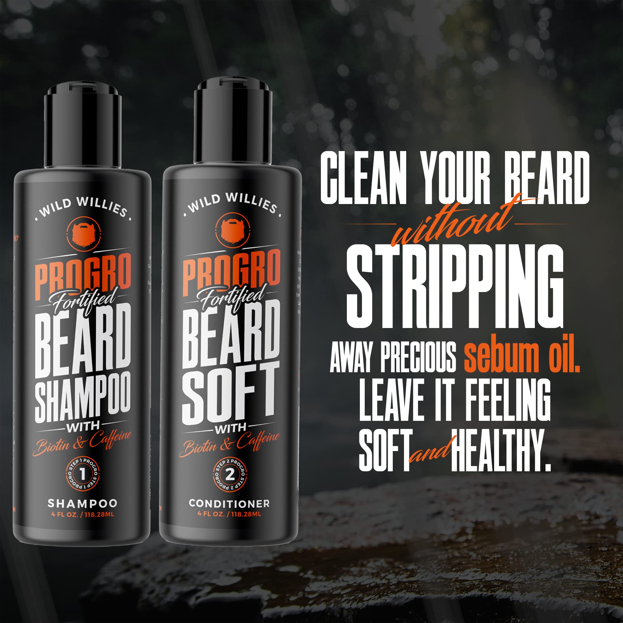 Wild Willies ProGro Beard Growth Shampoo & Conditioner Set for Thicker & Fuller Beard