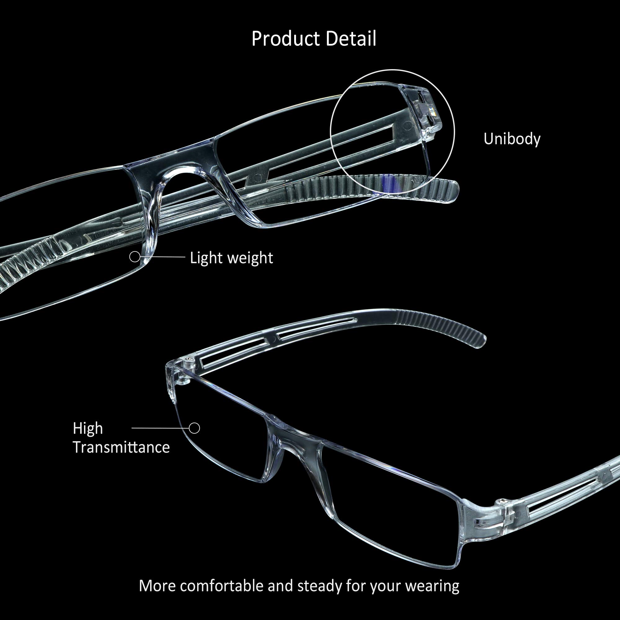 LifeArt 4 Pairs Reading Glasses, Blue Light Blocking Glasses, Computer Reading Glasses for Women and Men, Fashion Rectangle Eyewear Frame(4 Clear, 3.00 Magnification)