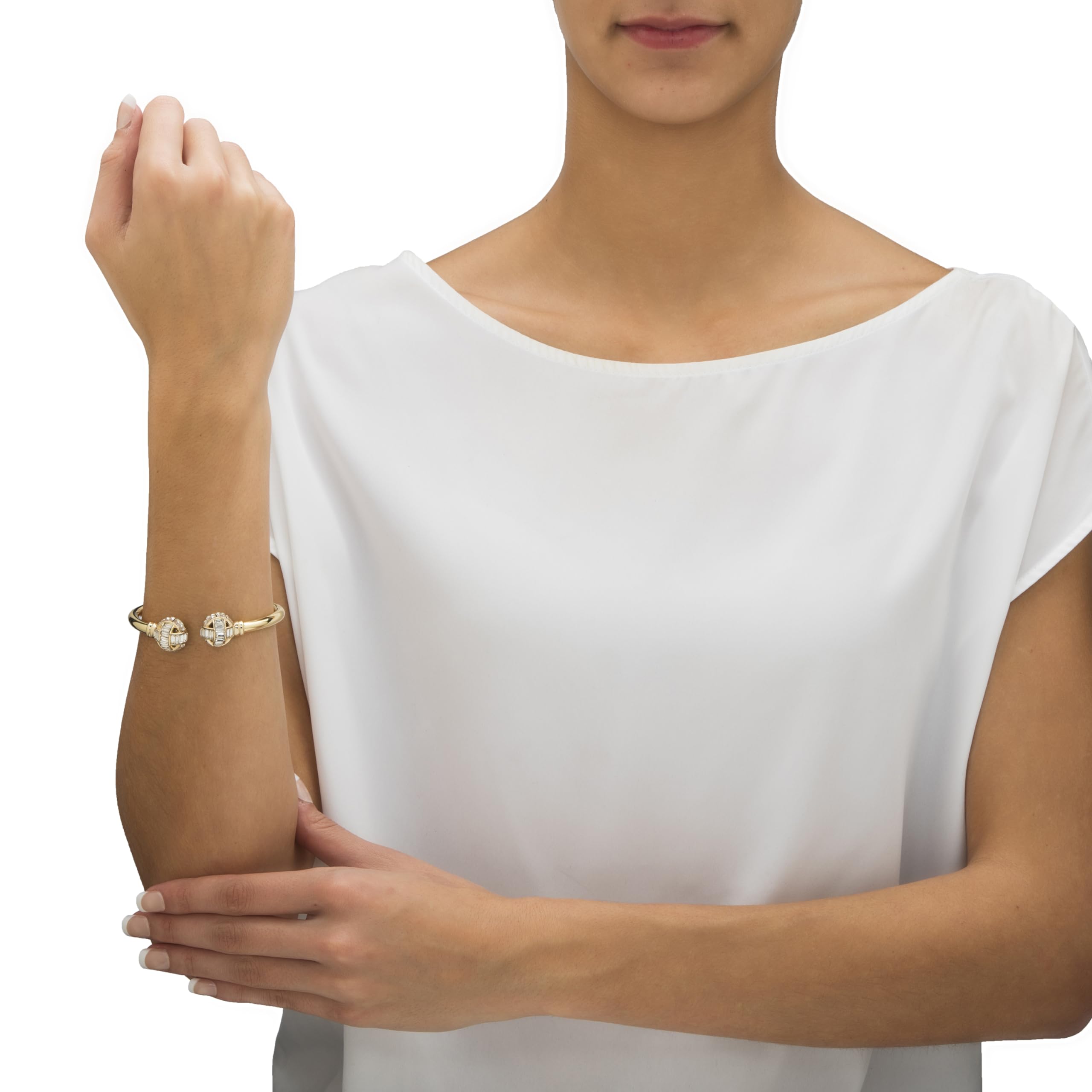 PalmBeach Goldtone Baguette Crystal, Hinged Cuff Bracelet (16mm), 8 inches