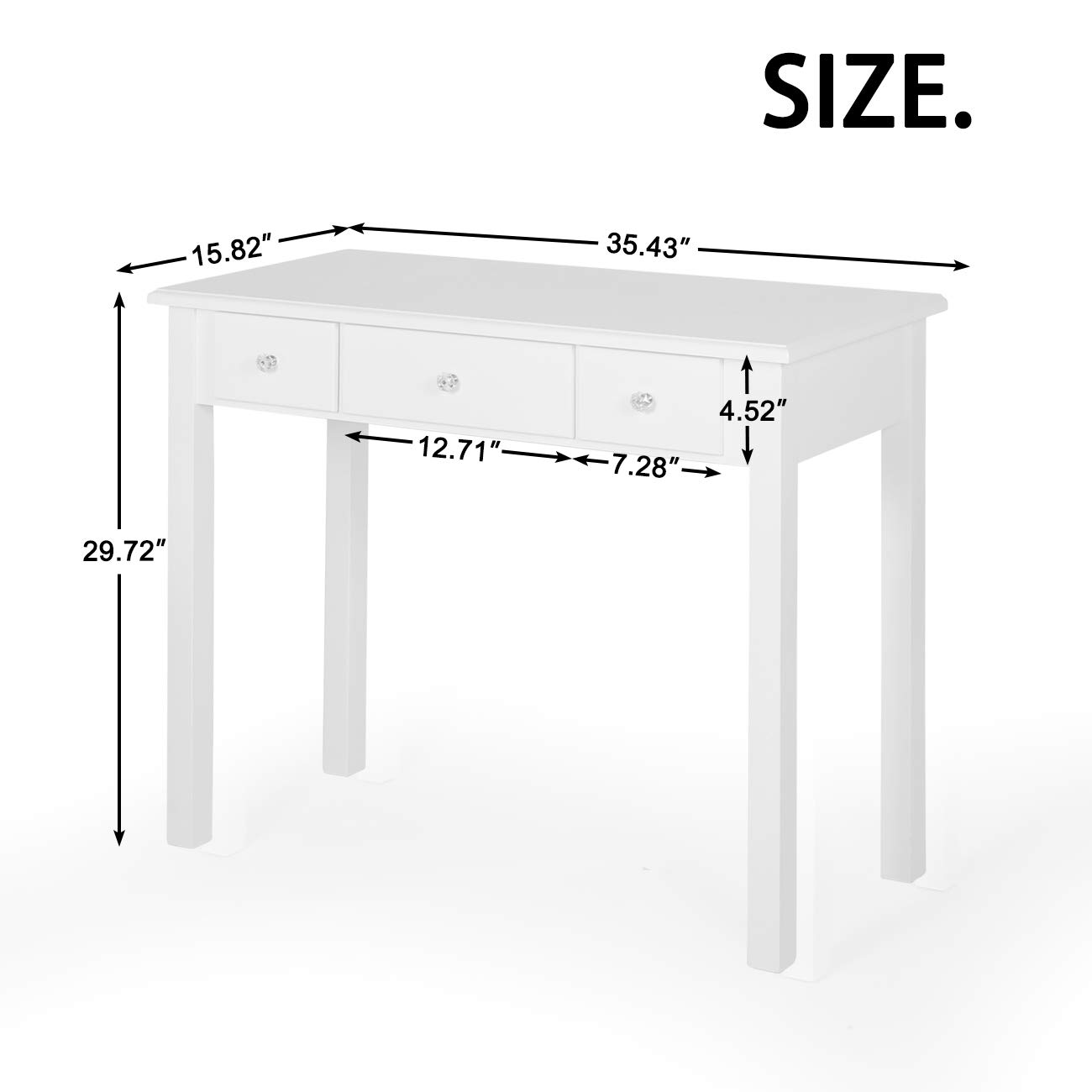 LOMENTICSYDF Home Office Desk Vanity Table with 3 Drawers Writing Desk Bedroom Dressing Desk, Suitable for Small Spaces White