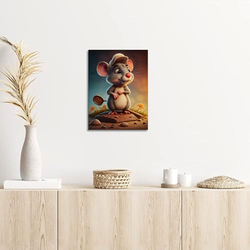 Living Room Wall Art Canvas Decor - Abstract Art Painting Canvas Print Cartoon Mouse Artwork Unframed Home Office Decor, Large Modern Dining Room Kitchen Decor 24x24 inches