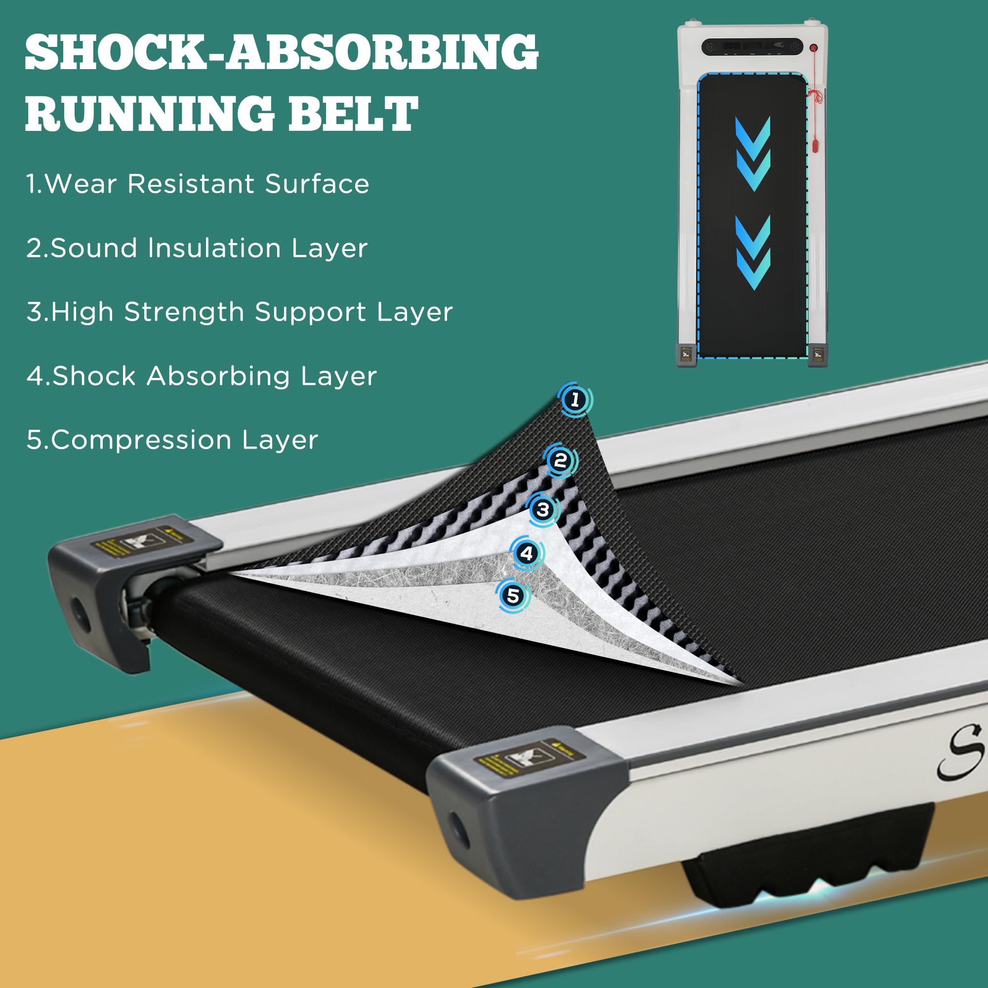 Soozier Compact Walking Pad, 2-in1 Under Desk Treadmill, Walking Jogging Machine with Bluetooth, Remote Control, 12 Pre-Programs, Transport Wheels, Installation-Free, for Home Gym Office