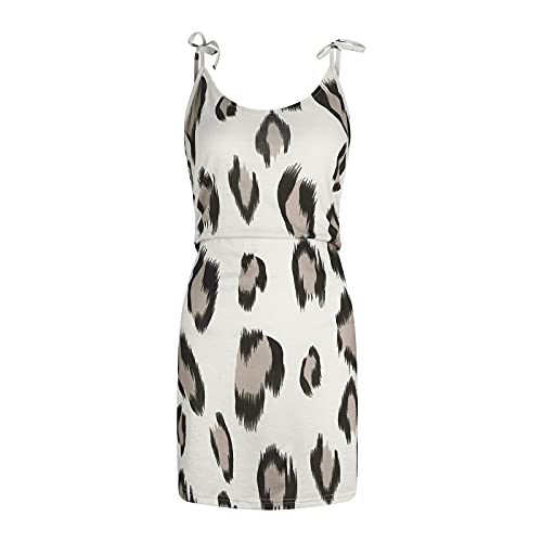 Tenworld Sequin Women Dress with Front Tie V Neck Spaghetti Strap Vest Skirt Summer Open Back Flowing Mid Length Side Slit Khaki