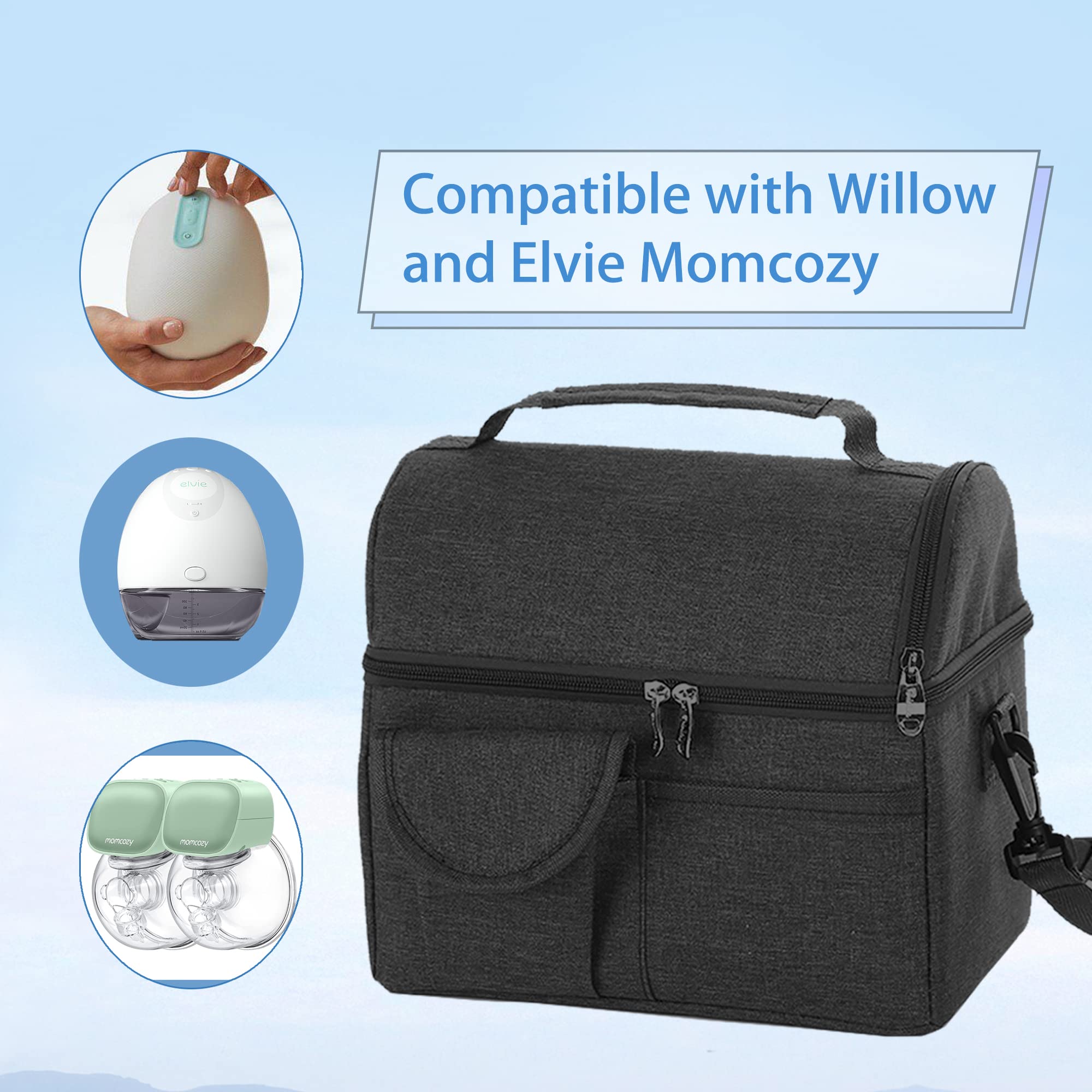 Willow Pump Carrying Case,Wearable Breast Pump Bag Adjustable Straps with Cooler Pocket for Working Mom,Compatible with Momcozy,Willow and Elvie,Holds Pumping All Accessories and Milk Bags
