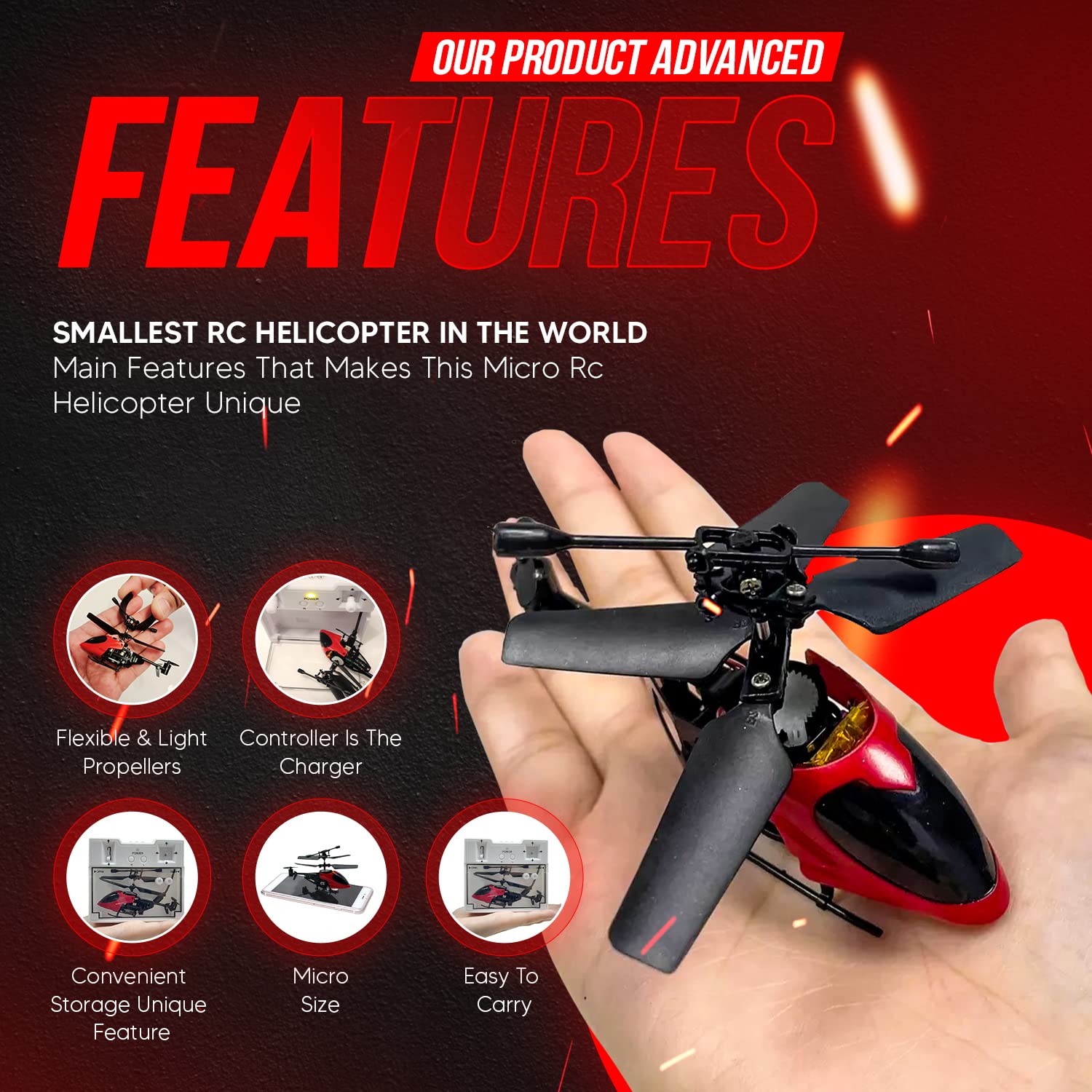 SHEMINI Remote Control Mini Helicopter, QS5010, Rc Helicopter Toy for Kids & Adults, 3.5 Channel & Gyro Stabilizer, Indoor Toy for Beginners (Red)
