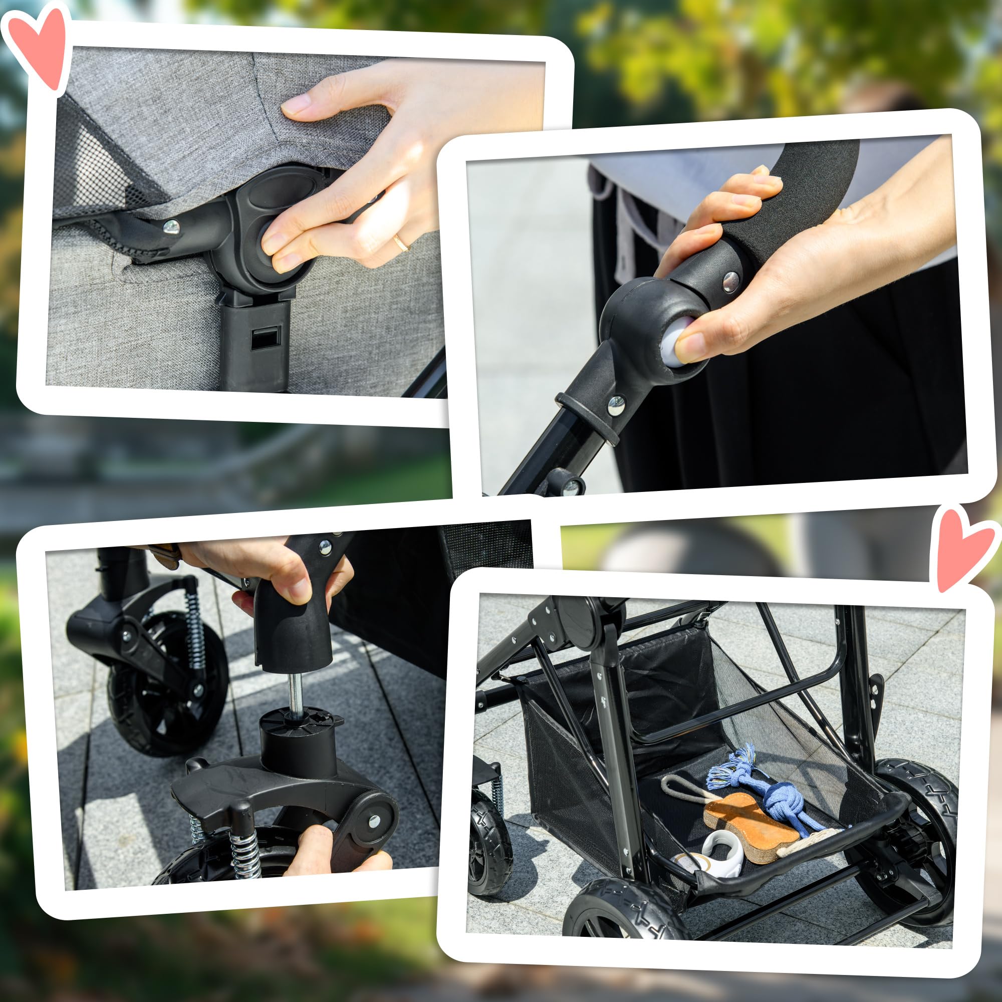 PawHut 2 in 1 Foldable Dog Stroller with Suspension, Detachable Carriage, Adjustable Canopy, Safety Leashes and Storage Basket, Grey