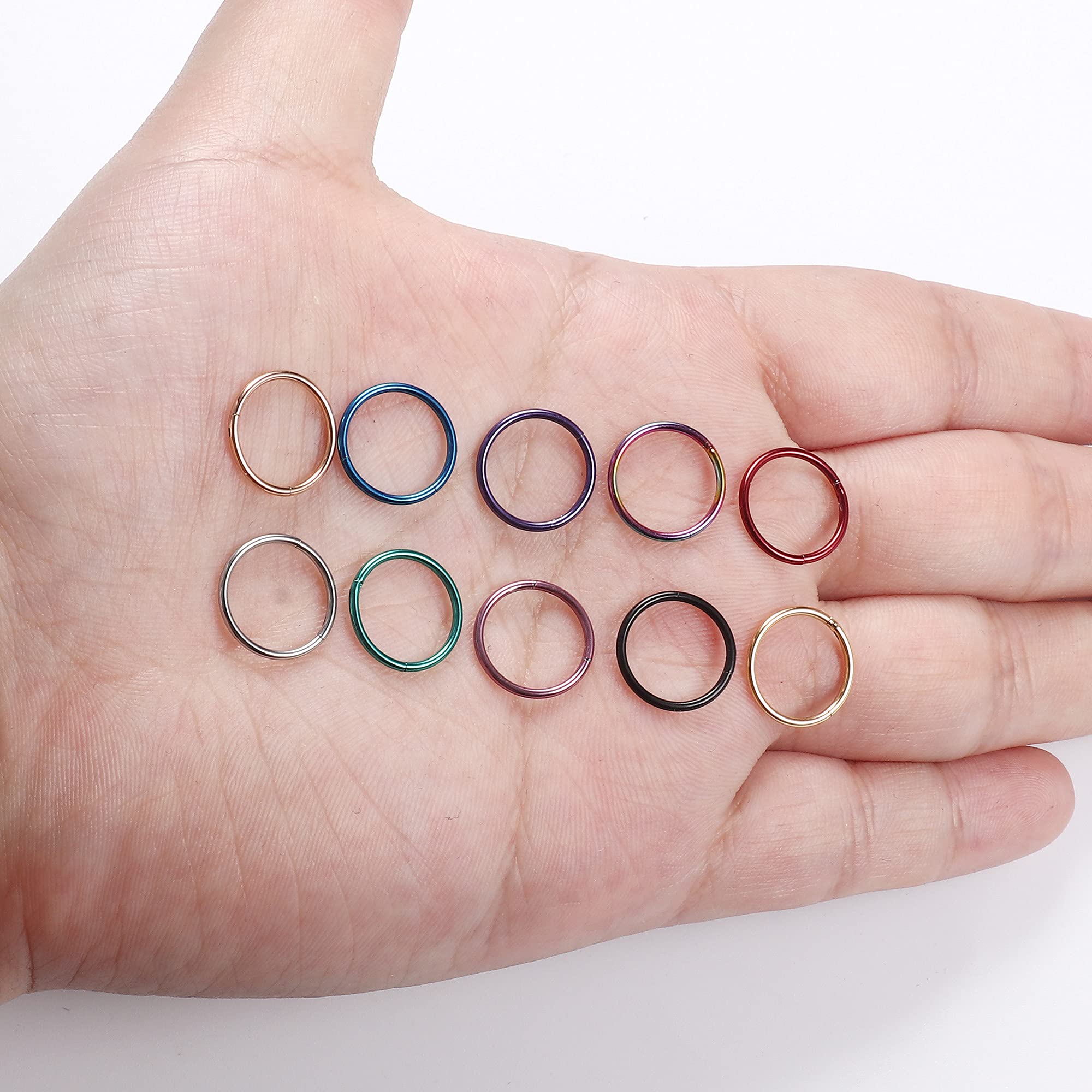 Magitaco 10 PCS 16G Septum Rings 316L Stainless Steel Hinged Segment Ring Lip Rings Cartilage Helix Conch Tragus Daith Piercing Septum Clicker Nose Rings Hoop 8mm