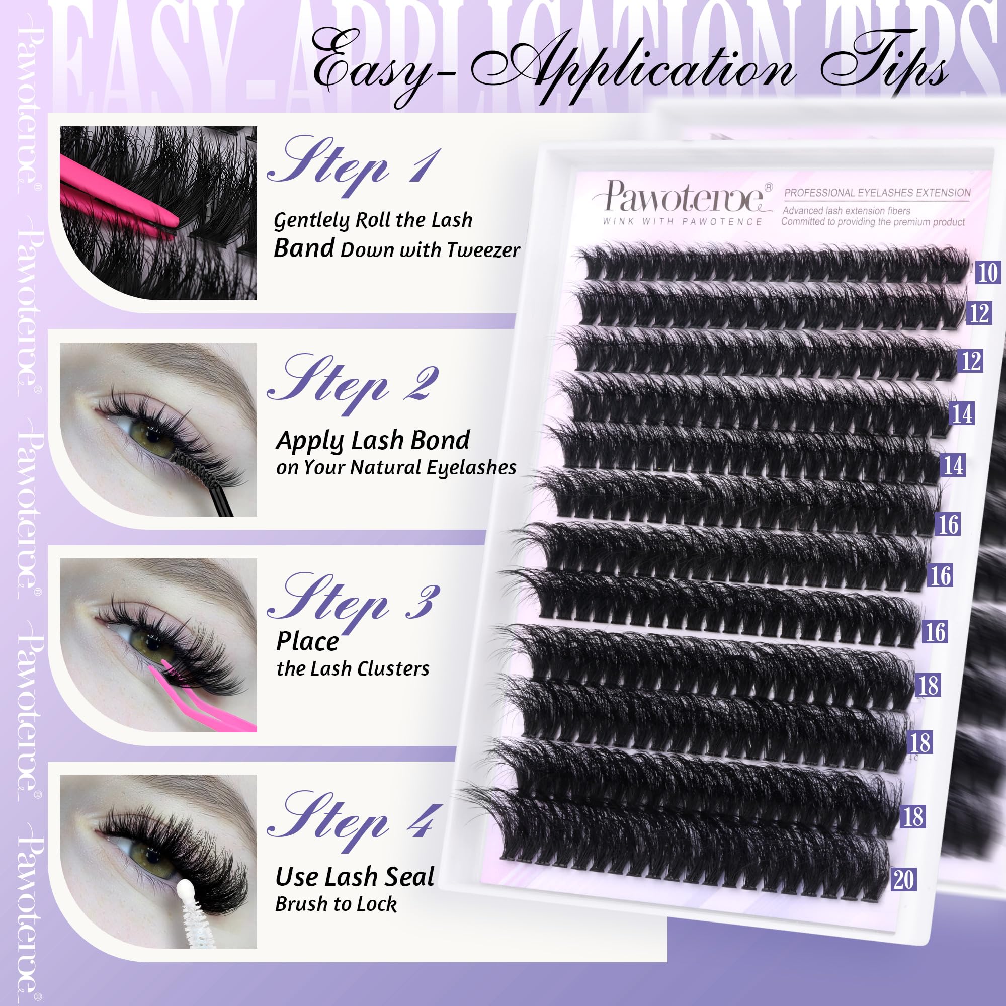 Lash Extension Kit Lash Clusters Fluffy 80D Curl DIY Eyelash Extension Kit 10-20mm Individual Lashes Mink with Lash Bond and Seal and Lash Tweezers for Self Application at Home (MINK-80D-10-20MIX KIT)