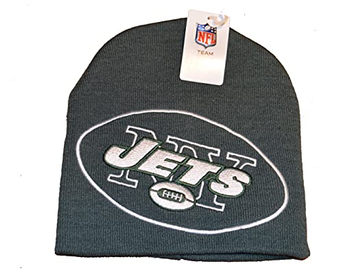 New York Jets Oversized Hype Big Logo Skull Cap - NFL Cuffless Green Beanie Knit Hat