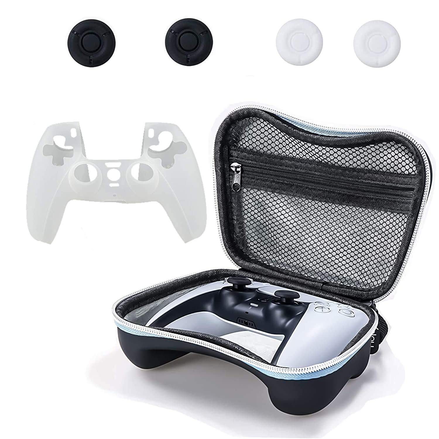 LYCEBELL Carrying Case for PS5 DualSense Wireless Controller, Hard Shell Travel Storage Bag 6 in 1 Kit for Playstation 5, Silicone Protective Cover Case (Black)