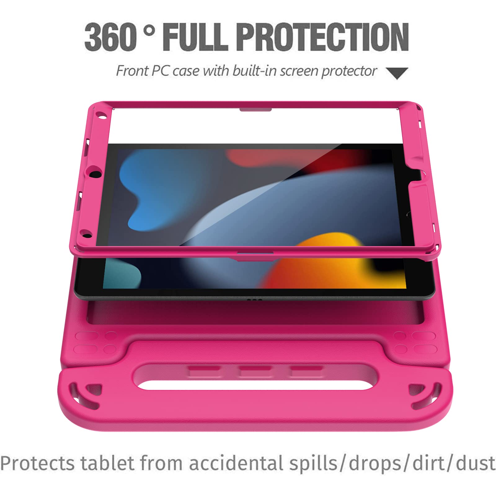 TIRIN iPad 9th/8th/7th Generation Case, iPad 10.2 Kids Case with Built-in Screen Protector, Portable Handle, Convenient Kickstand and Shockproof Cover for iPad 10.2 inch 2021/2020/2019 Model, Blue