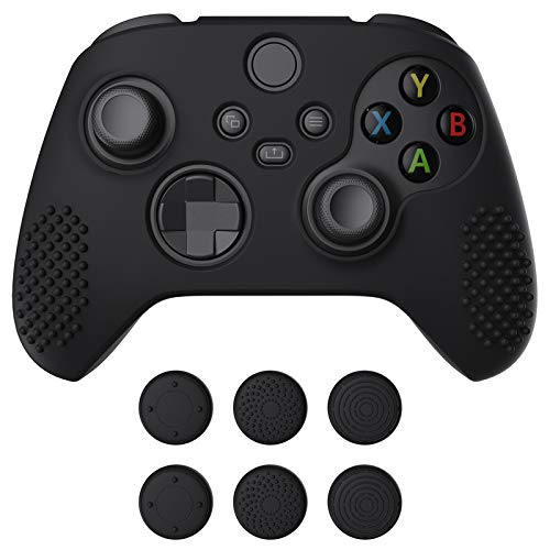 PlayVital Black 3D Studded Edition Anti-Slip Silicone Cover Skin for Xbox Series X Controller, Soft Rubber Case Protector for Xbox Series S Controller with 6 Black Thumb Grip Caps
