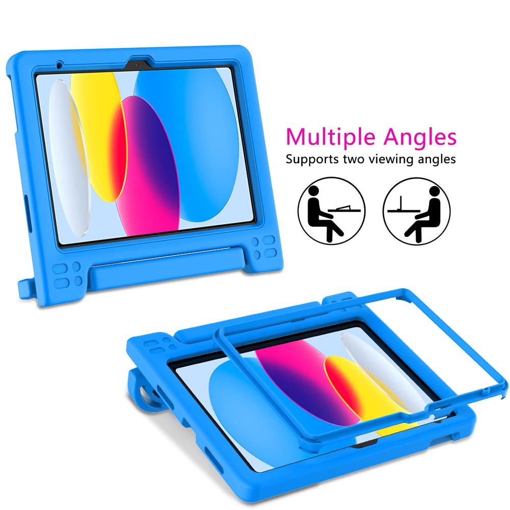 TIRIN Kids Case for New iPad 10th Generation 10.9 inch 2022 - with Built-in Screen Protector, Covertible Durable Lightweight Shockproof Handle Stand Kid-Proof 10.9β iPad 10th Gen Case for Kids, Blue