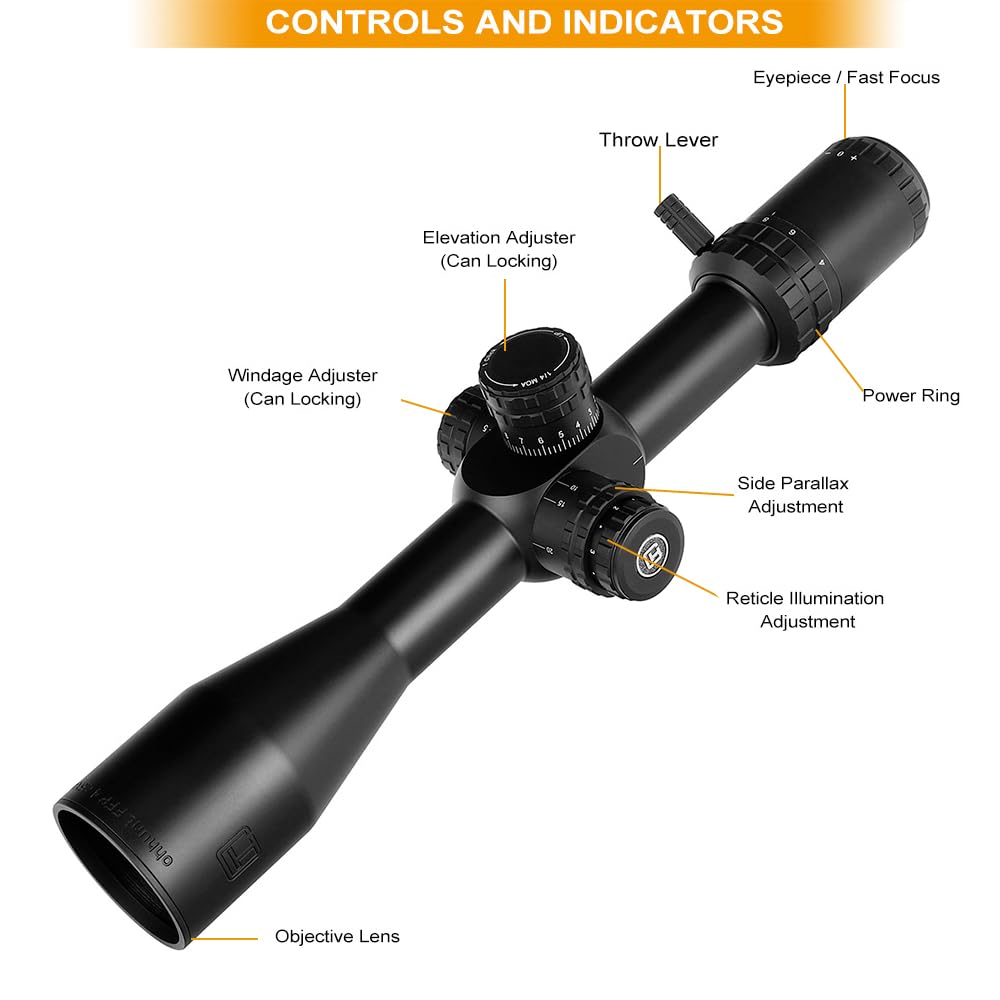 ohhunt 4-16X44 Rifle Scope First Focal Plane FFP Hunting 4-16 Rifle Scopes with High Profile Scope Rings,Sunshade,Throw Lever,Lens Cover