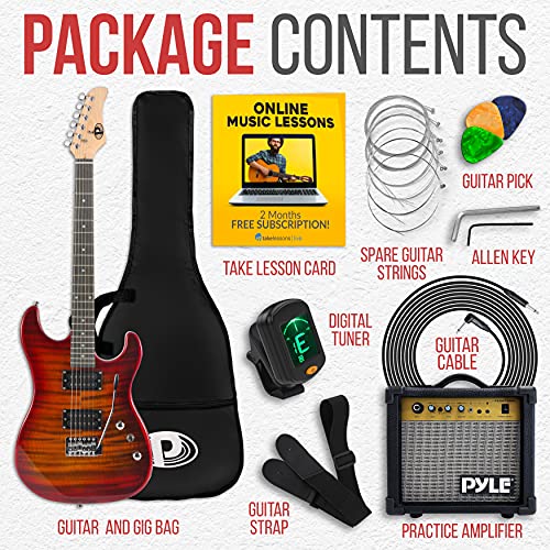 Pyle Electric Guitar Kit with Amp, Full Size Instrument with Humbucker Pickups, Guitarra Electrica Amplifier and Beginner Bundle Accessories, 39" Legacy Red