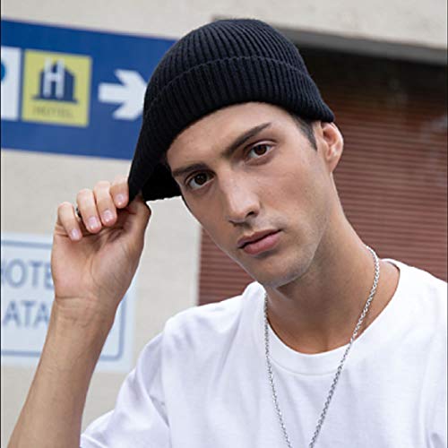 MaxNova Knit Cuff Short Fisherman Beanie Hat for Men Women Winter (2pack white/black)