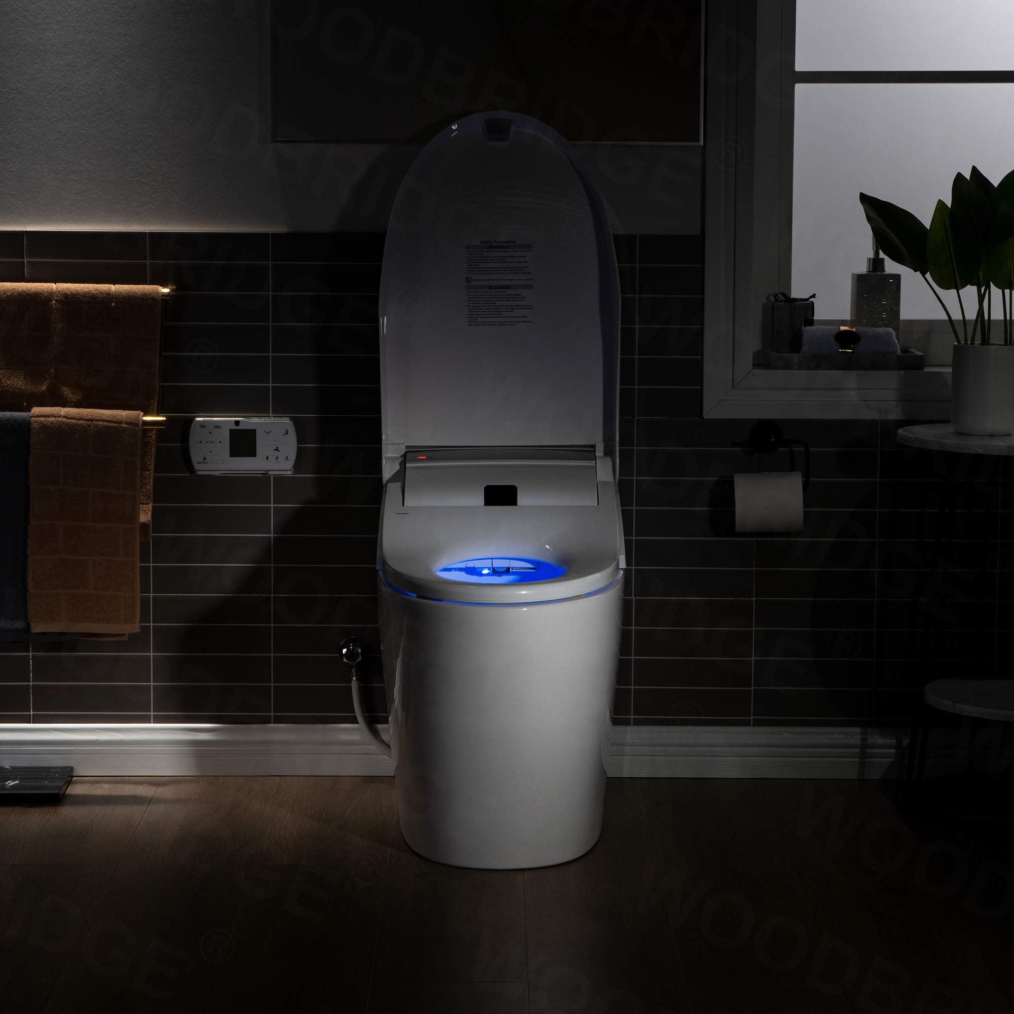 WOODBRIDGE B0960S Auto Flush, Auto Open & Auto Close, 1.28 GPF Single Flush Toilet with Intelligent Smart Bidet Seat and Wireless Remote Control, Chair Height