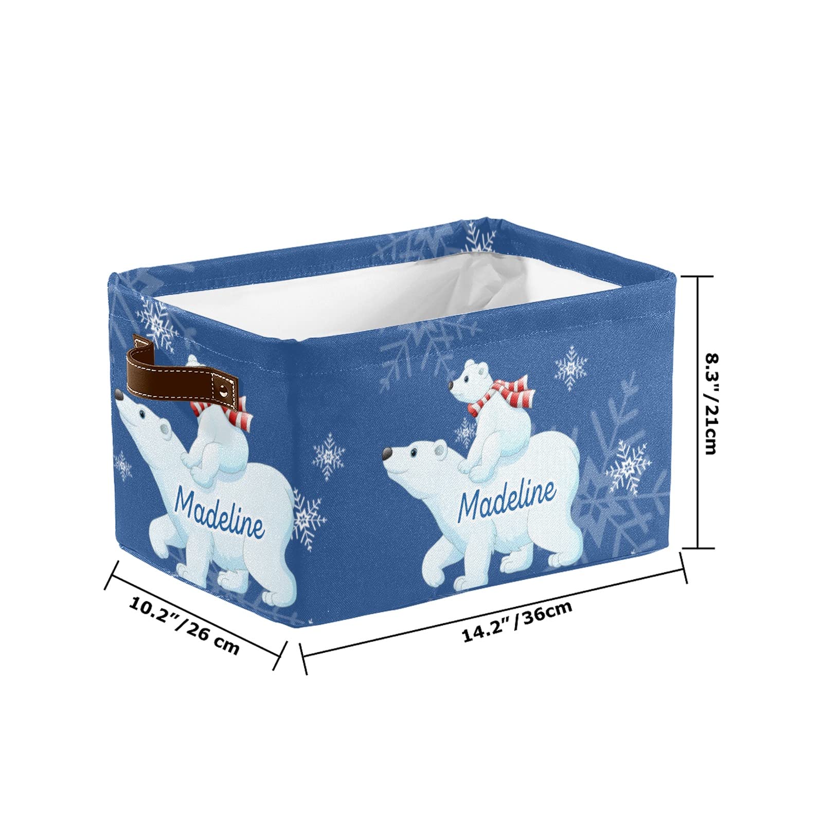 Winter Polar Bear Personalized Storage Basket,Custom Storage Bins Cubes Organizer with Handle for Bedroom Wardrobe,Nursery,Basket 1 Pack