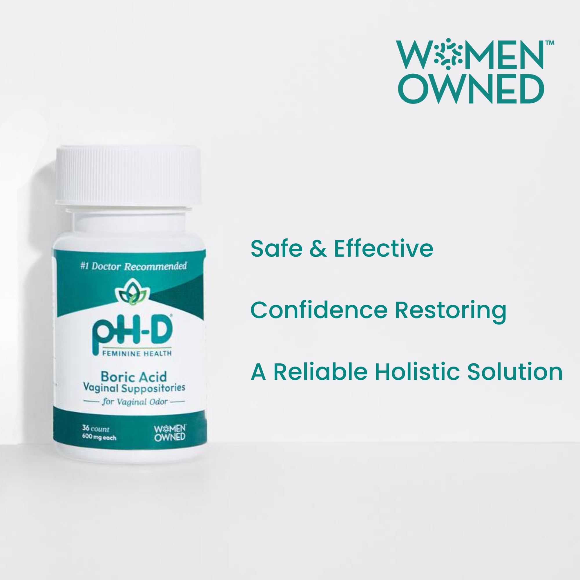 pH-D Feminine Health - 600 mg Boric Acid Suppositories - Woman Owned - for Vaginal Odor Use - 36 Count